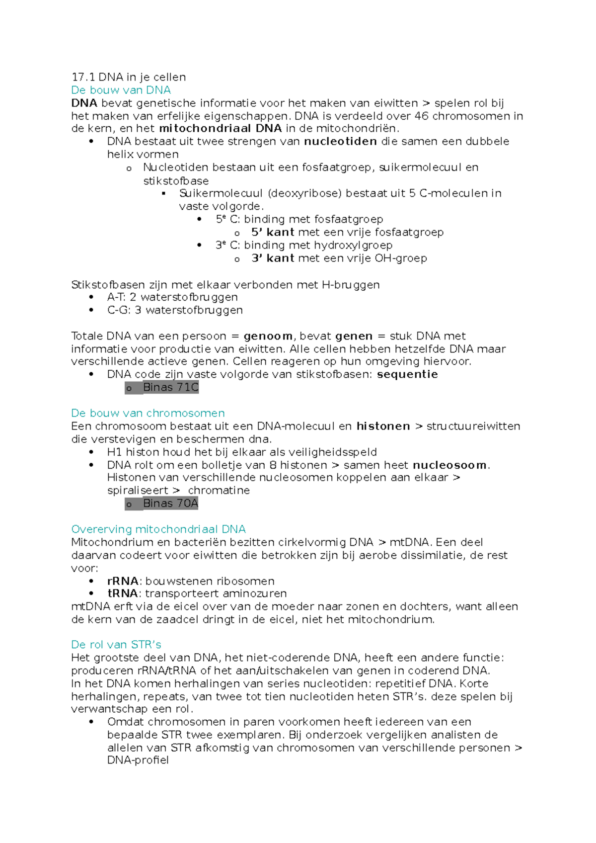 Biologie Hoofdstuk 17: DNA, Genetica en Genregulatie (Nectar VWO 6 ...