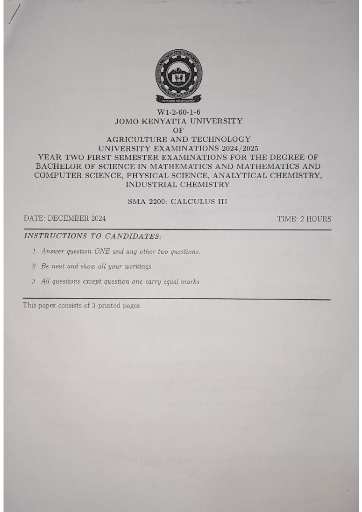 SMA 2200: Calculus Final Exam Preparation Quiz - December 2024 - Studocu