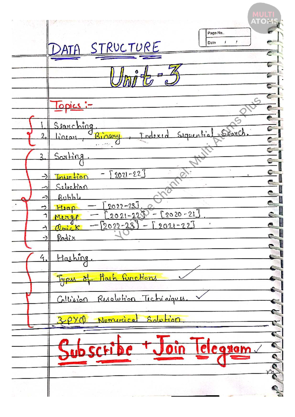 Unit 3 Data Structures: Searching & Sorting Algorithms Notes - Studocu