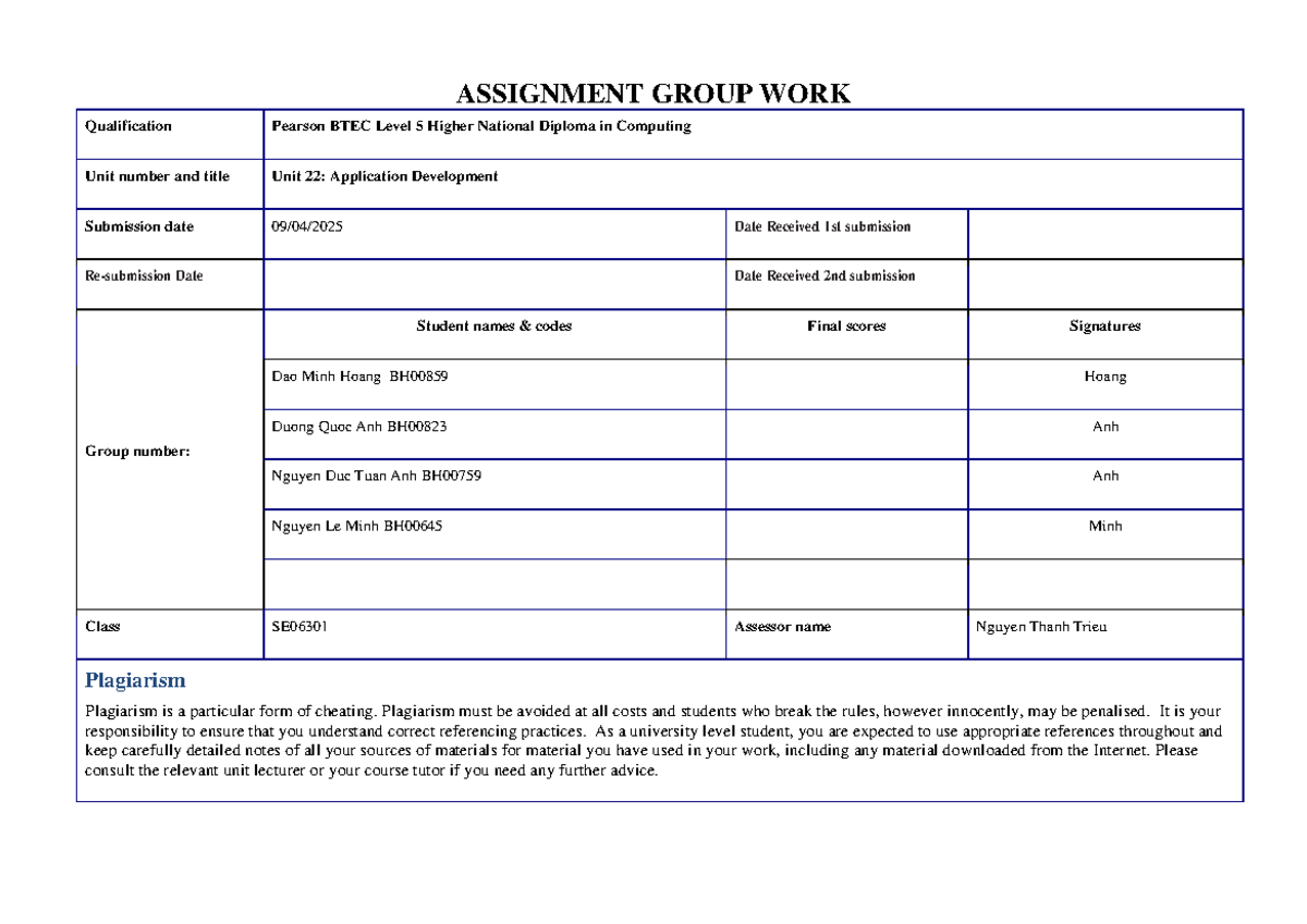 Unit 22: Application Development Group Assignment - Final Submission ...