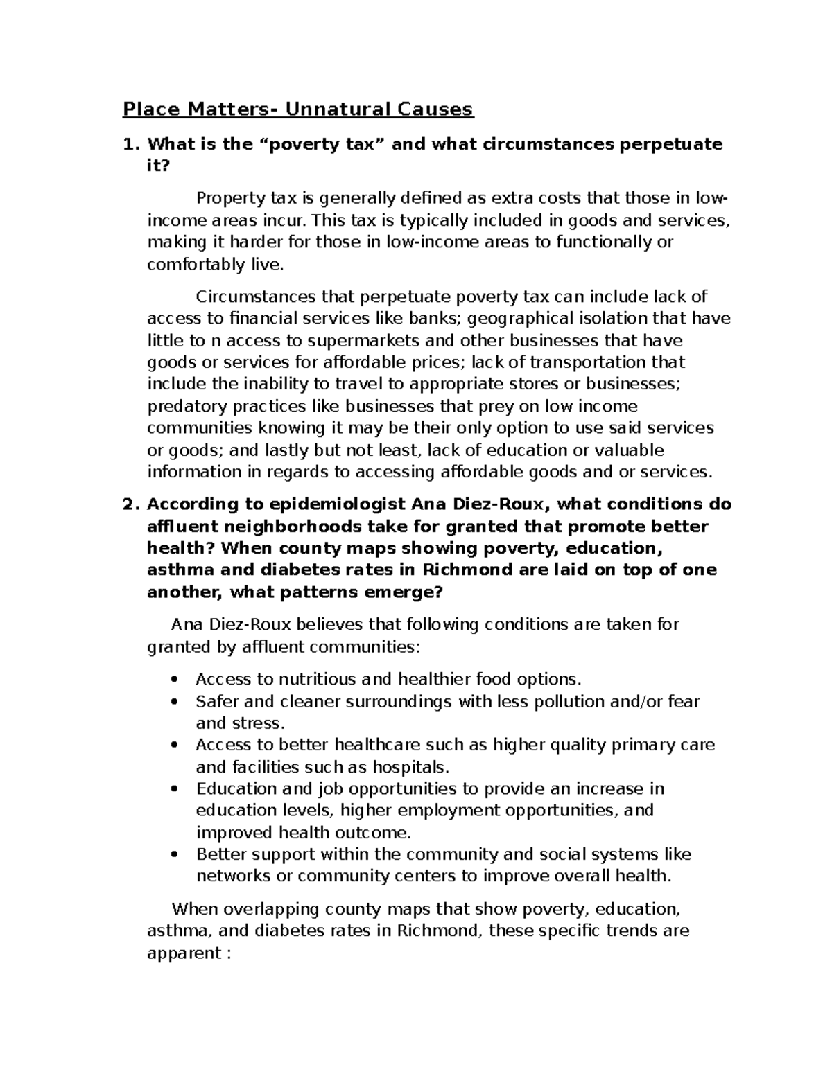 Mod 1 assignment 1 17 25 - read - Place Matters- Unnatural Causes What ...