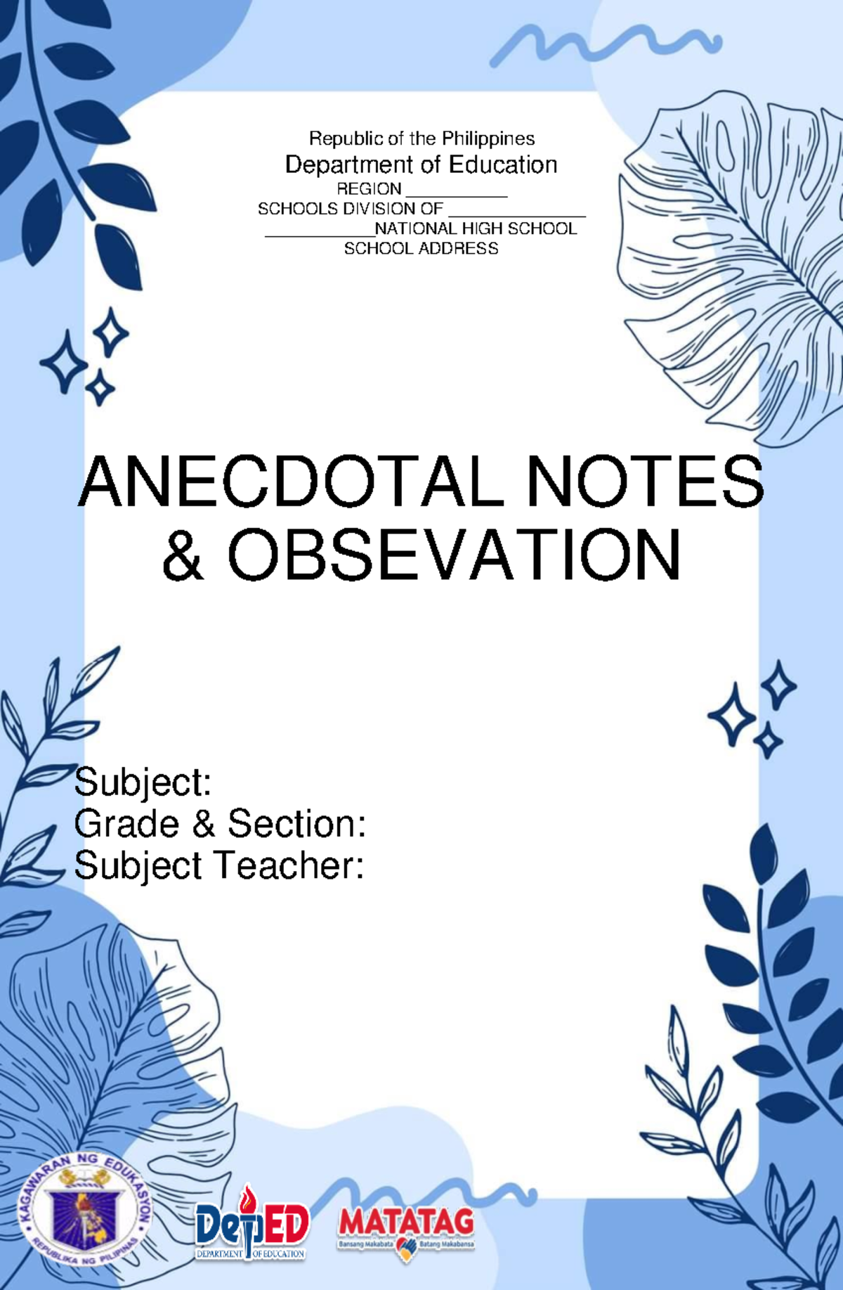 Anecdotal Notes and Observations - School Year Overview - Studocu