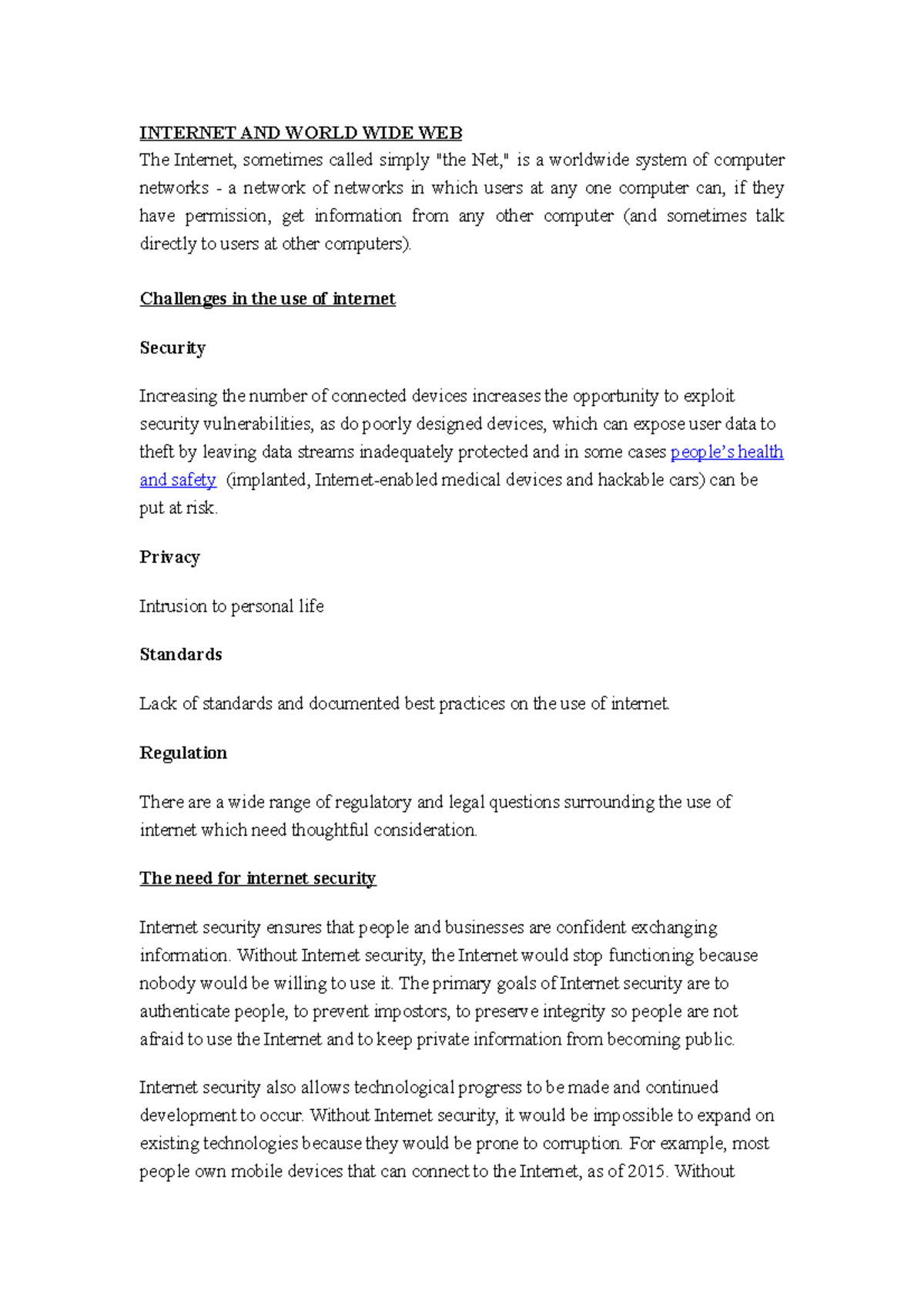 Internet (IN101) - Comprehensive Lecture Notes on Security and ...
