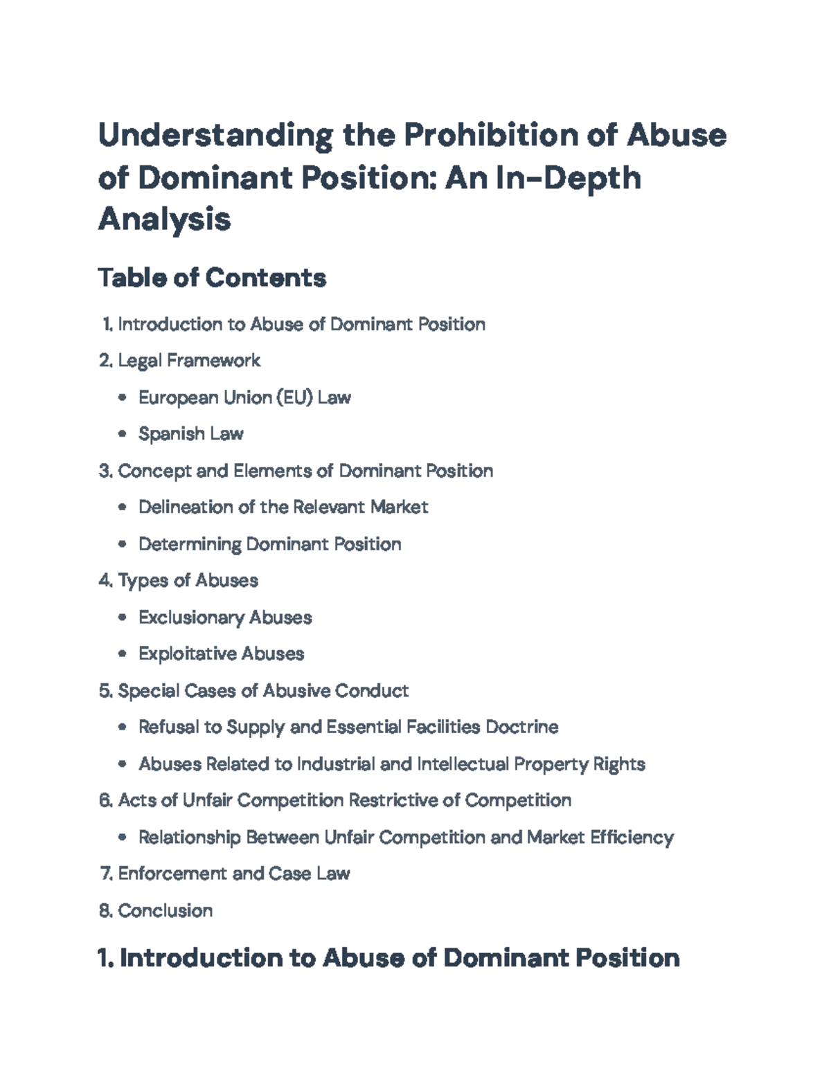 Understanding Abuse of Dominant Position: Insights on EU & Spanish Law ...
