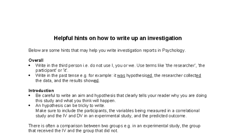 Psychology 101: Tips for Writing Investigation Reports - Studocu