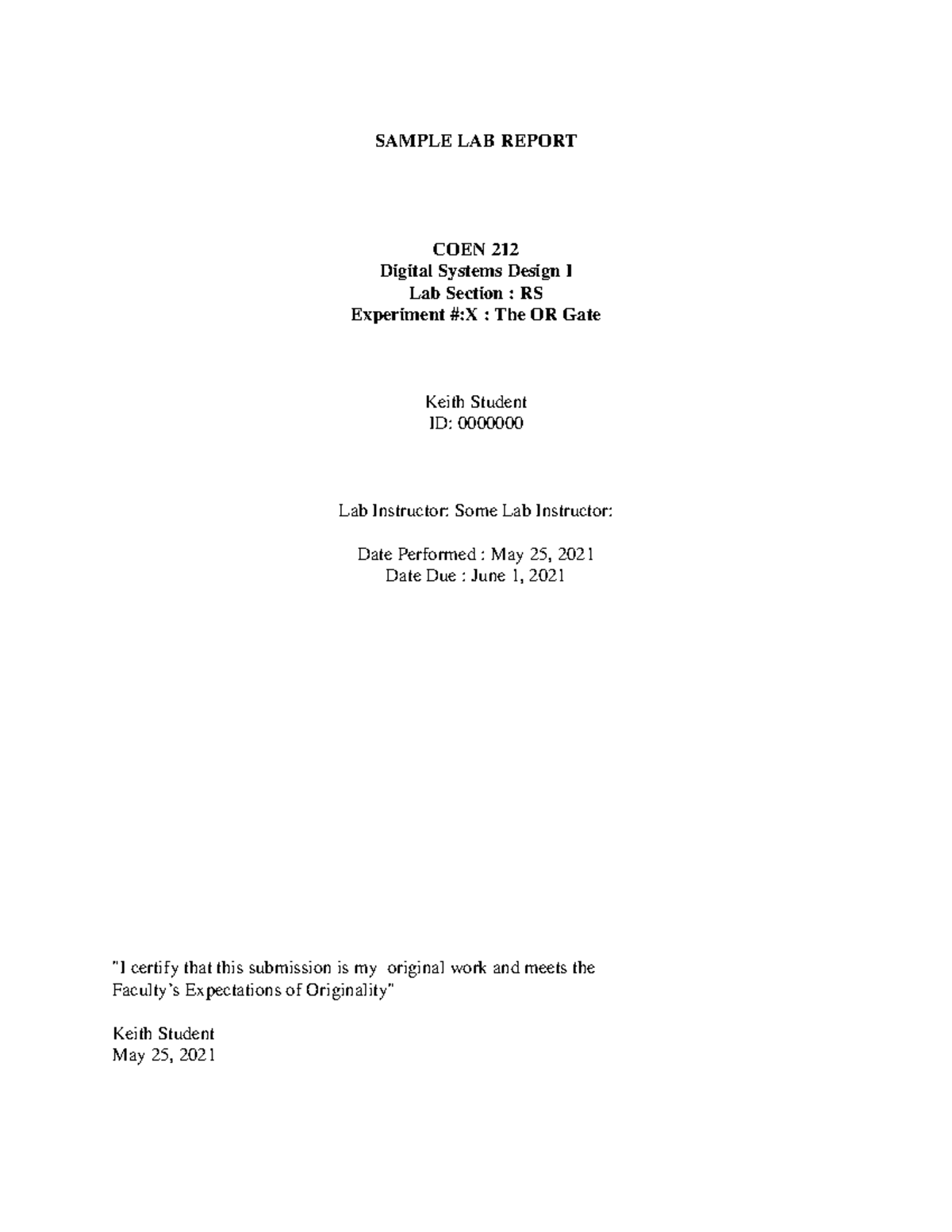 Lab Report: OR Gate Experiment COEN 212 Digital Systems Design I - Studocu