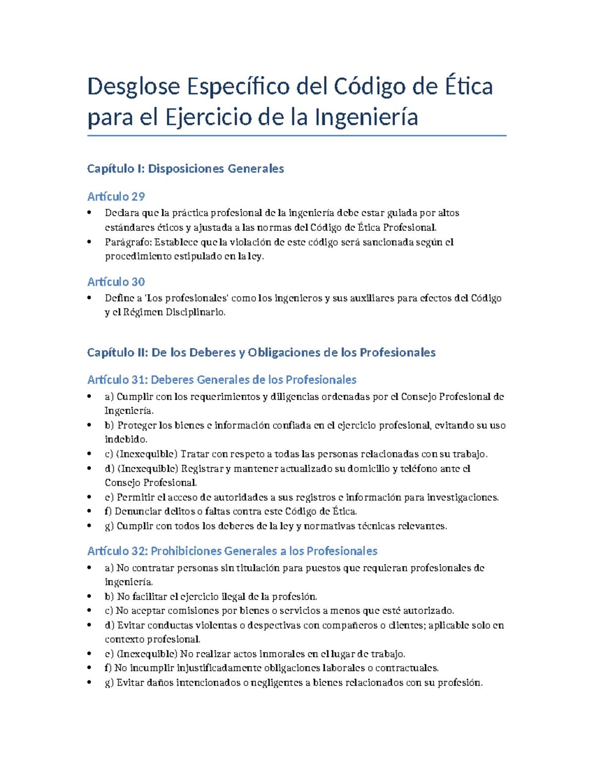 Desglose Codigo Etica Ingenieria - Desglose Específico del Código de ...