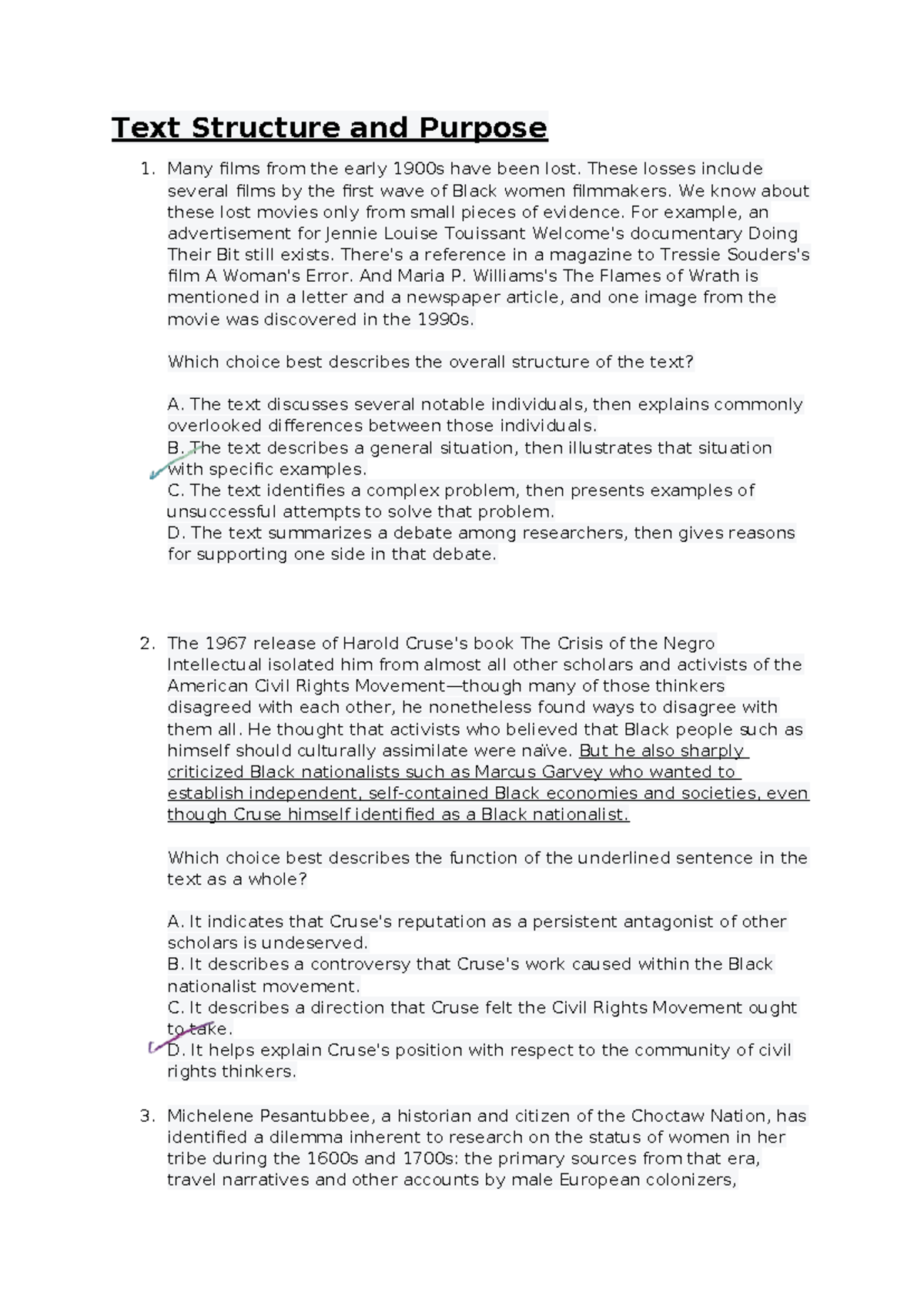 Text Structure and Purpose - Test 12 CN - Text Structure and Purpose ...