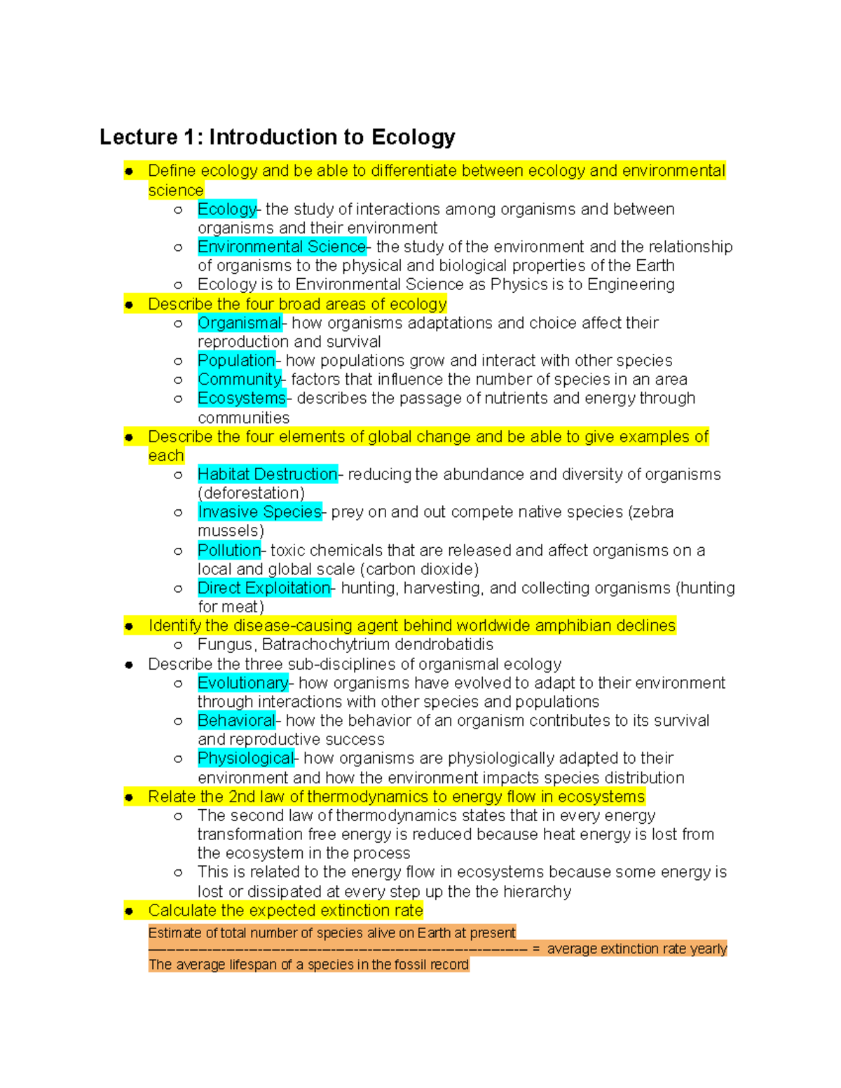 BIOL 357 Exam 1 Review: Key Concepts in Ecology and Evolution - Lecture ...
