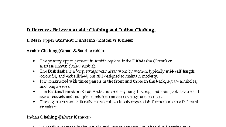 Differences in Arabic and Indian Clothing: A Cultural Comparison - Studocu