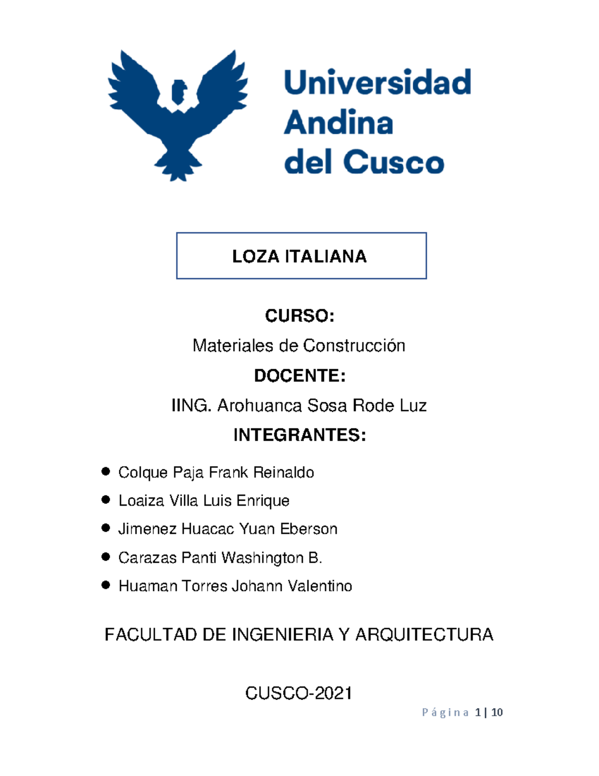 Loza Italiana: Propiedades y Aplicaciones en Ingeniería Civil - Studocu