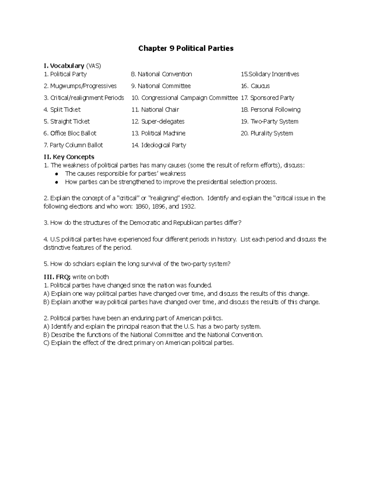Chapter 9 Notes on Political Parties for AP Gov Exam Prep - Studocu