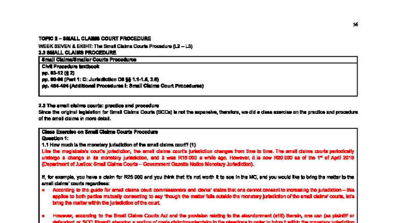 Civil Procedure (L2 L3): Q&A on Small Claims Court Procedures - Studocu
