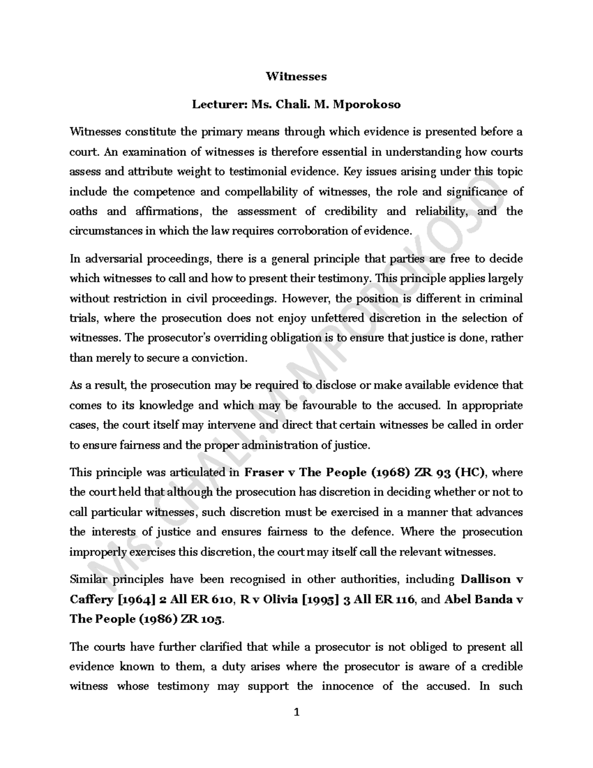 Witnesses in Law: Competence, Compellability, and Case Analysis - Studocu