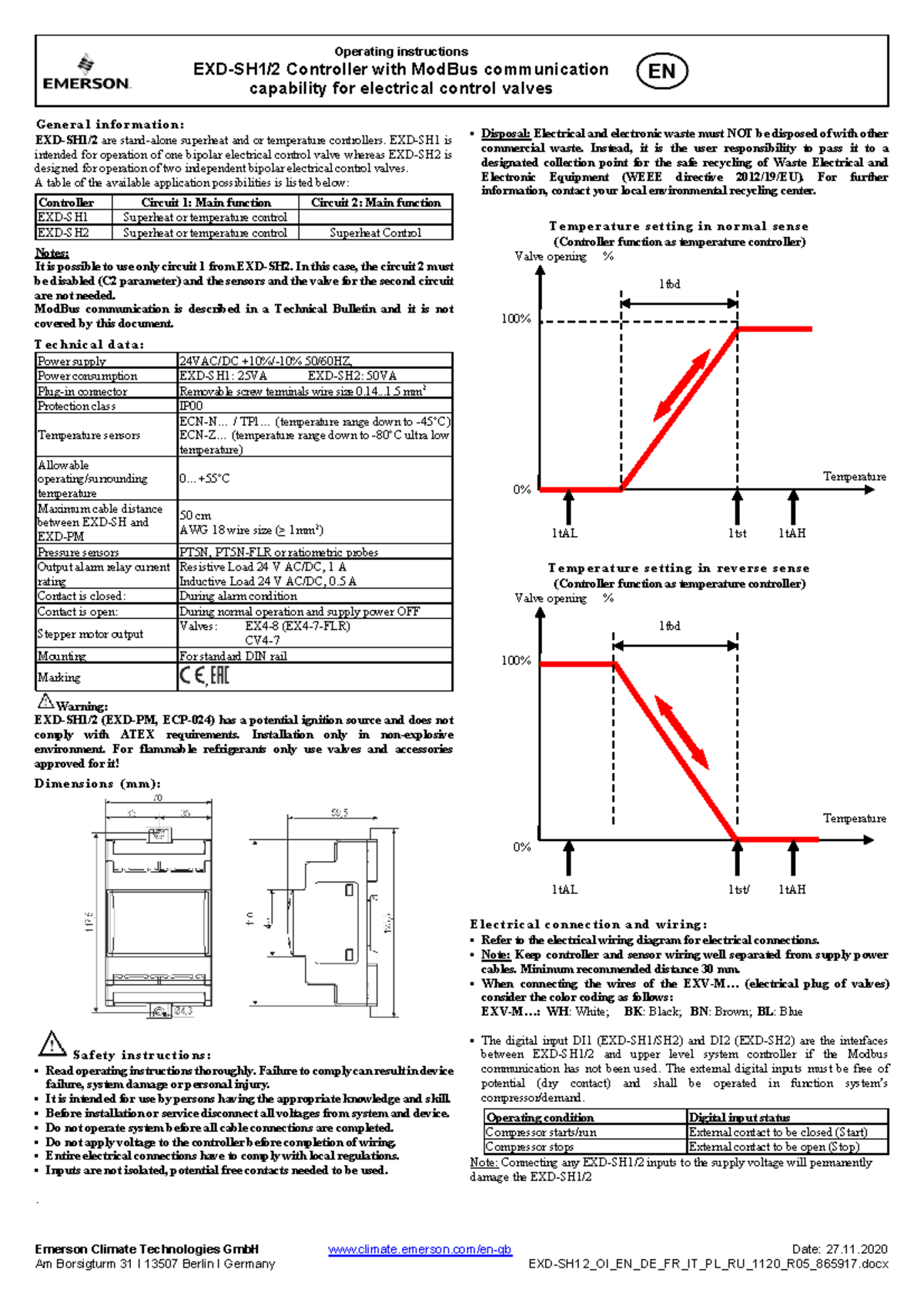 Exd sh1 2 controller modbus communication capability for electrical control valves operating ...
