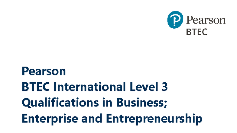 BTEC International Level 3 Enterprise & Entrepreneurship Delivery Guide ...