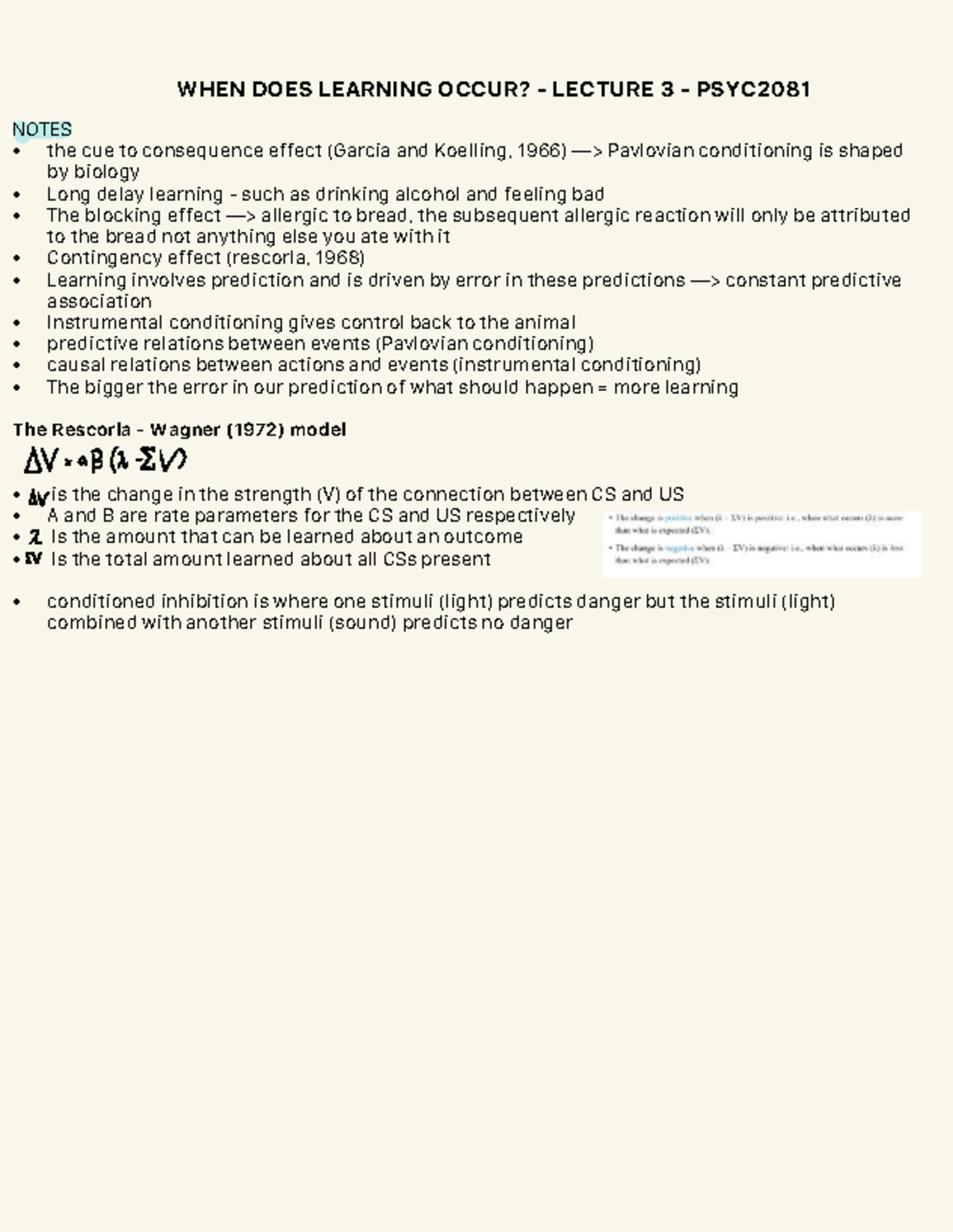 PSYC2081 Lecture 3 Notes: When Does Learning Occur? - Studocu