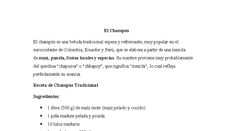 Receta de Champús: Bebida Tradicional del Suroccidente (Colombia) - Studocu