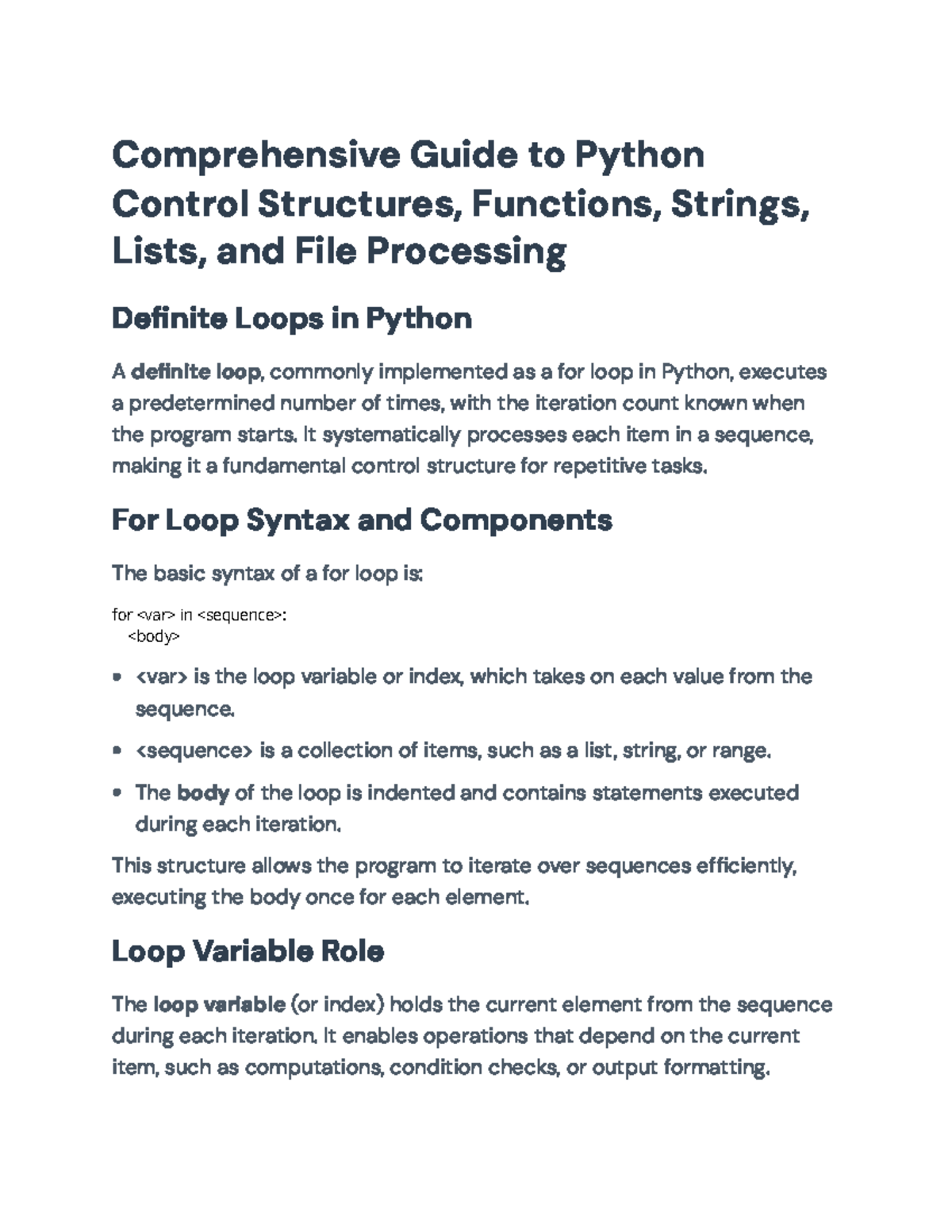 Comprehensive Overview of Python Control Structures & Functions - Studocu