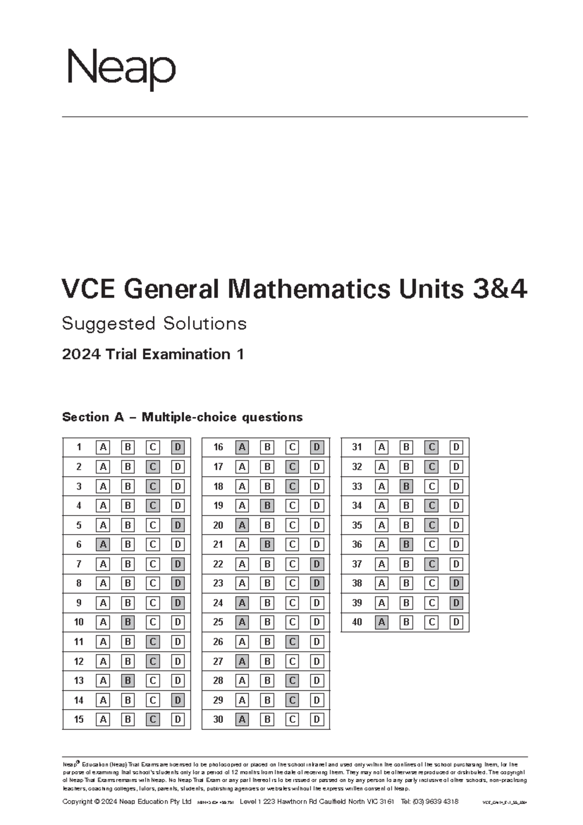 VCE GM Units 3&4 Trial Exam 1 Suggested Solutions Booklet 2024 - Studocu