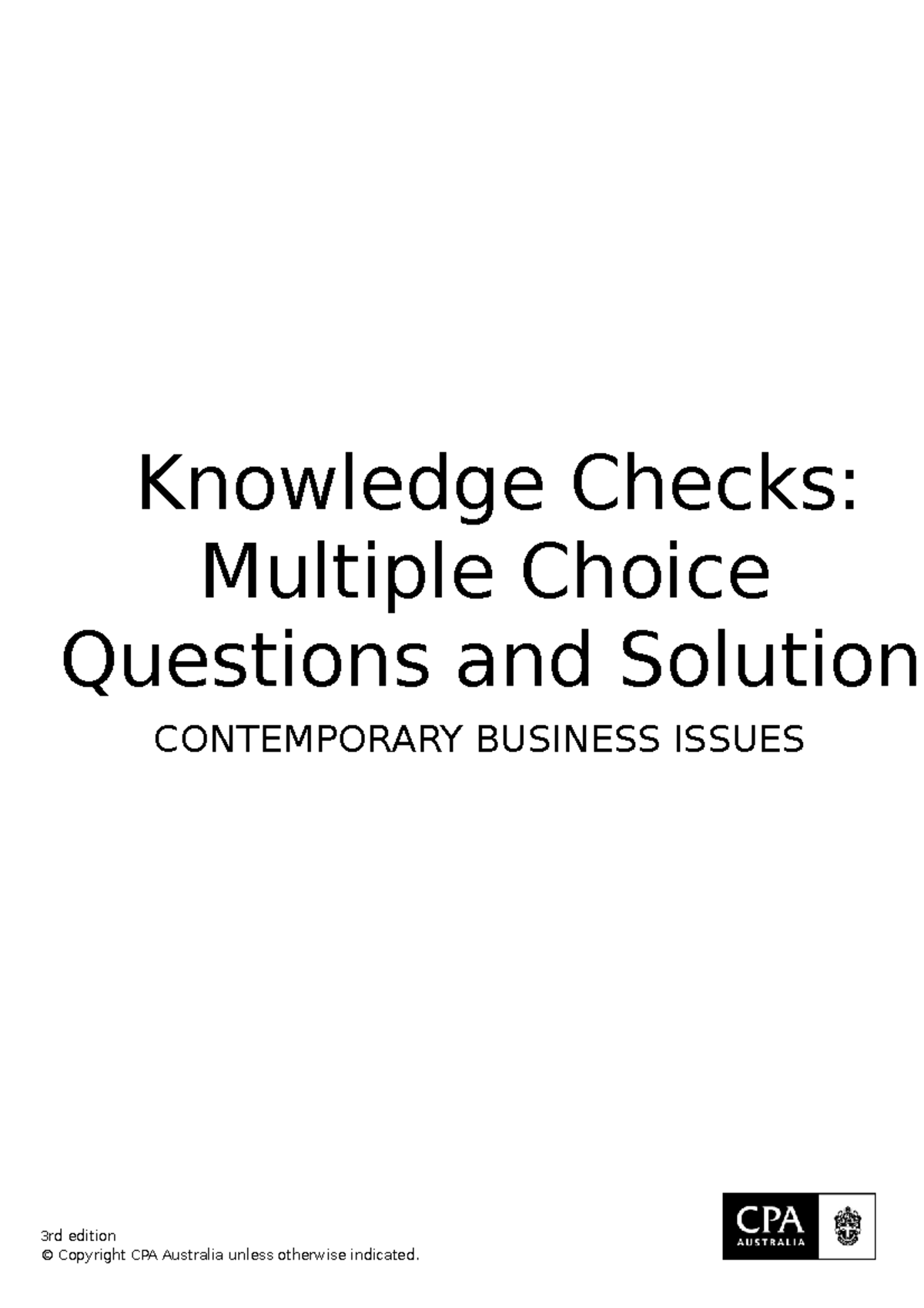 CBI Knowledge check MCQ PDF 3rd edition - Security Studies - 3rd ...