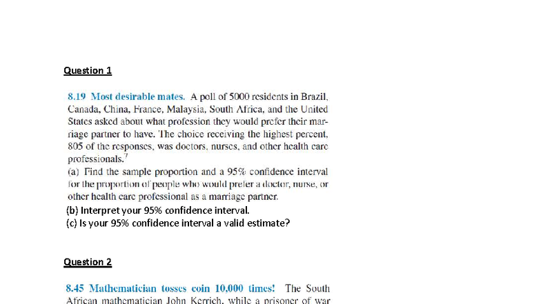 Homework 10: Confidence Intervals & Proportions Analysis - Studocu