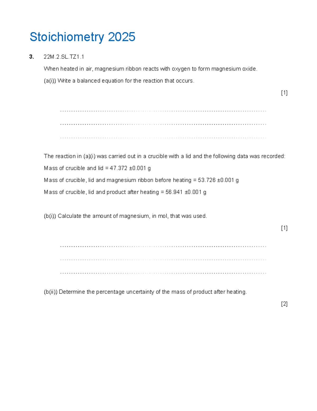 Stoichiometry 2025: Exercises on Magnesium Reactions and Yield Analysis ...