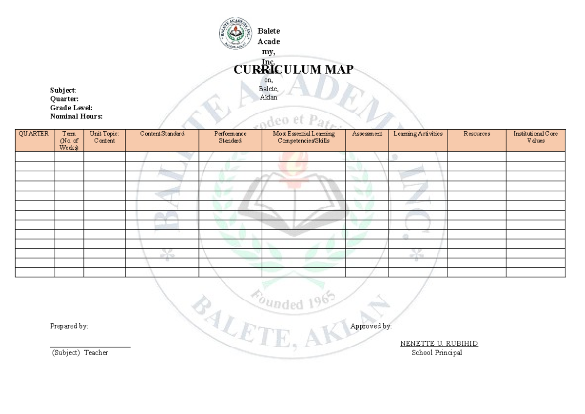 Curriculum-map-template - Subject: Quarter: Grade Level: Nominal Hours ...