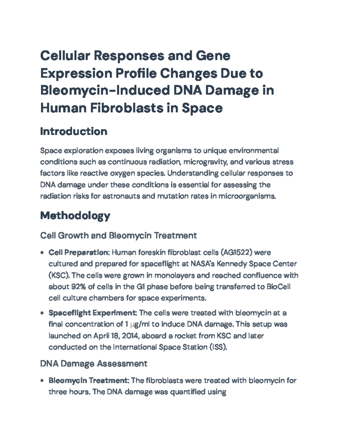 Cellular Responses to Bleomycin-Induced DNA Damage in Space (BIO101 ...