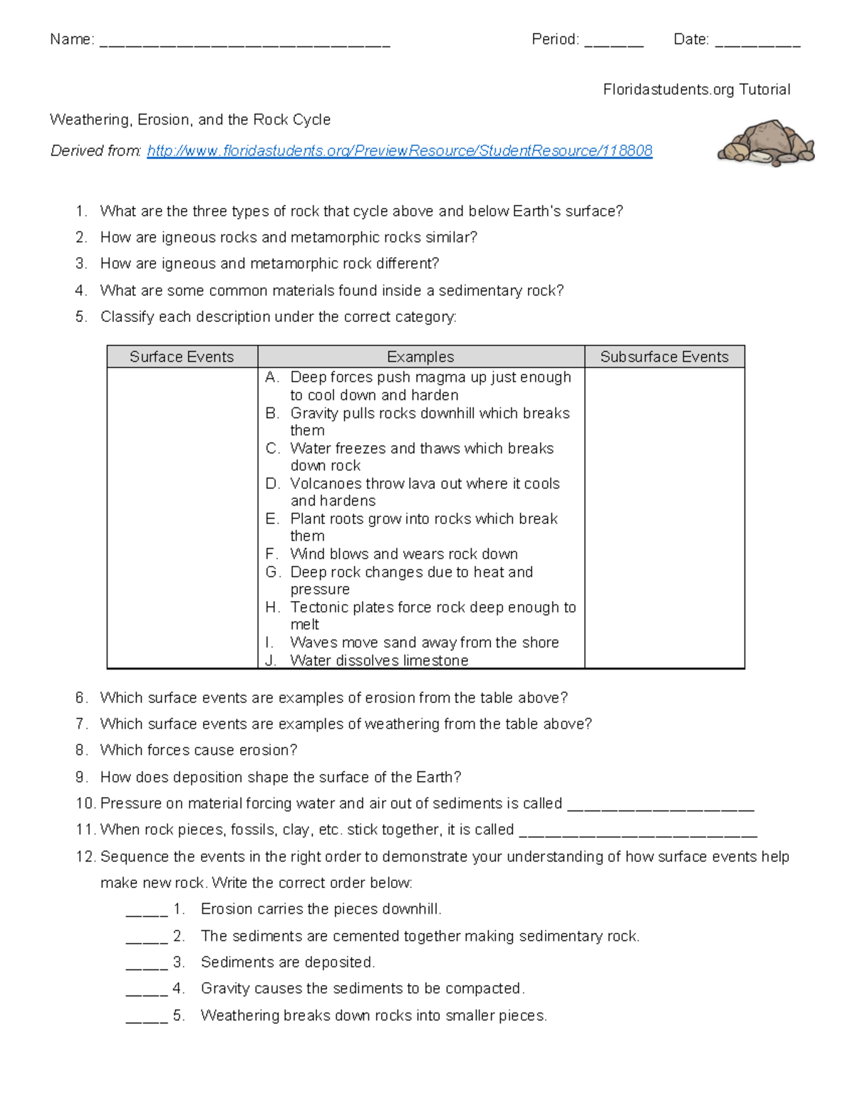 Weathering, Erosion, and the Rock Cycle - Student Guide - Studocu