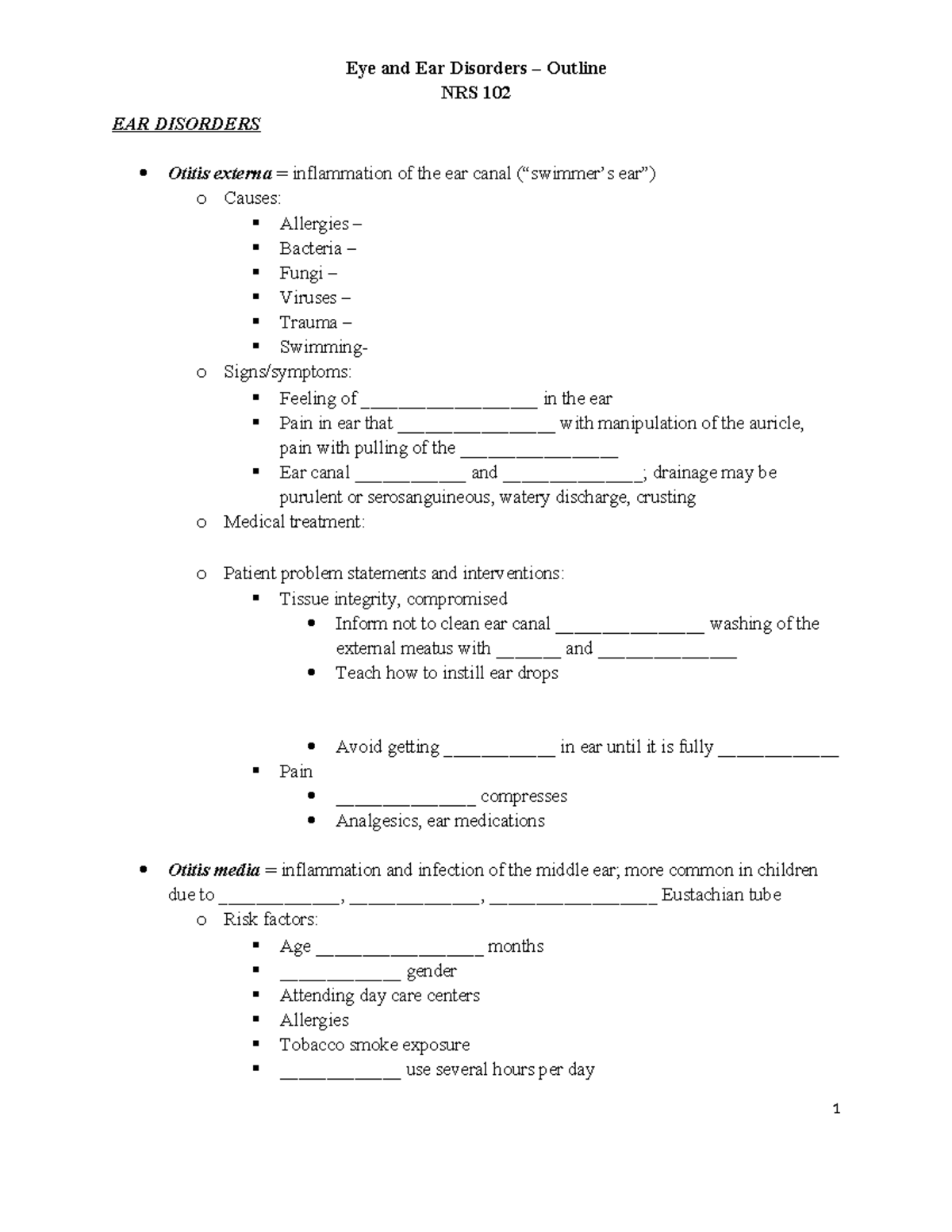 Eye and ear disorders outline NRS 102: key concepts and treatments ...