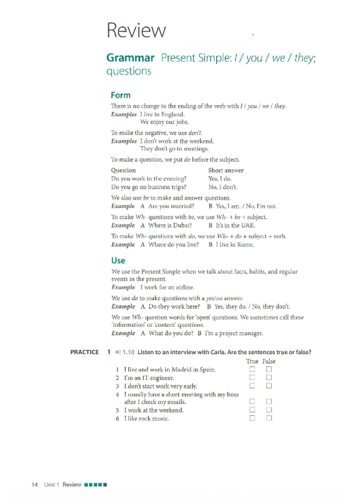 Lesson 4 - Unit 1 Review: Present Simple Grammar Guide - Studocu
