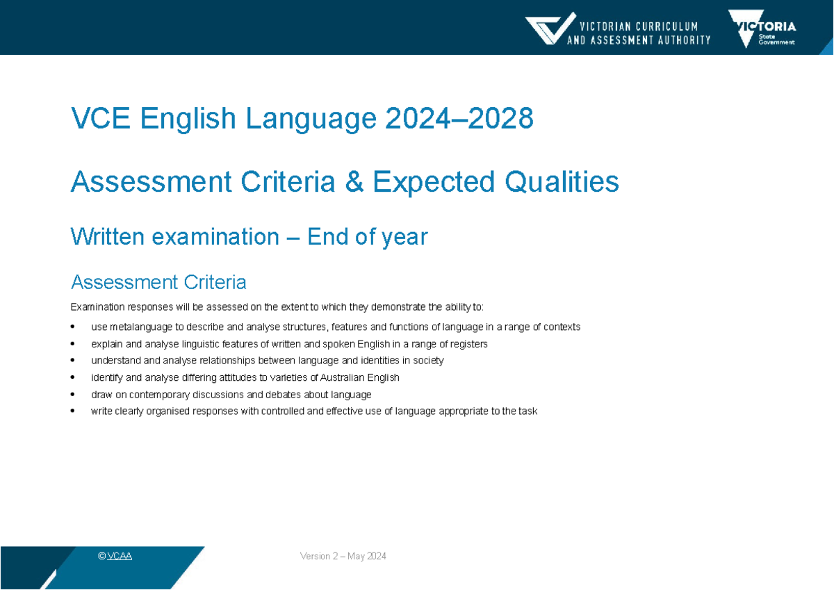 Englang expected qualities criteria w - VCE English Language 2024 ...