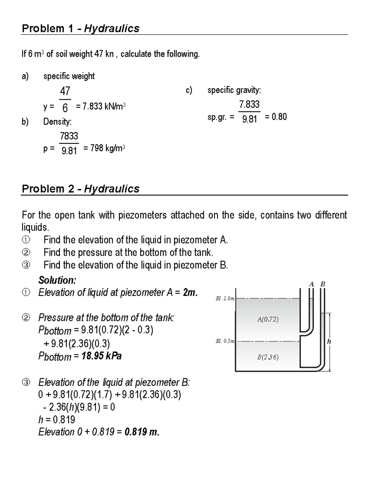 Fluid Mechanics and Hydraulics (Extra) Problem Set - Studocu