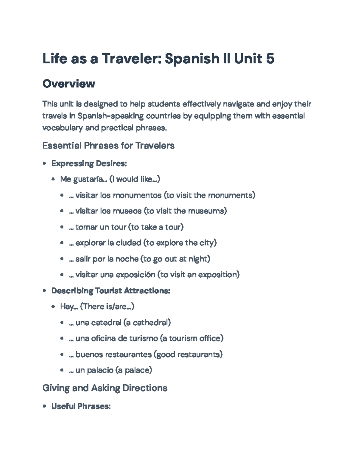 Travel Essentials: Spanish II Unit 5 for Navigating Spanish-Speaking ...