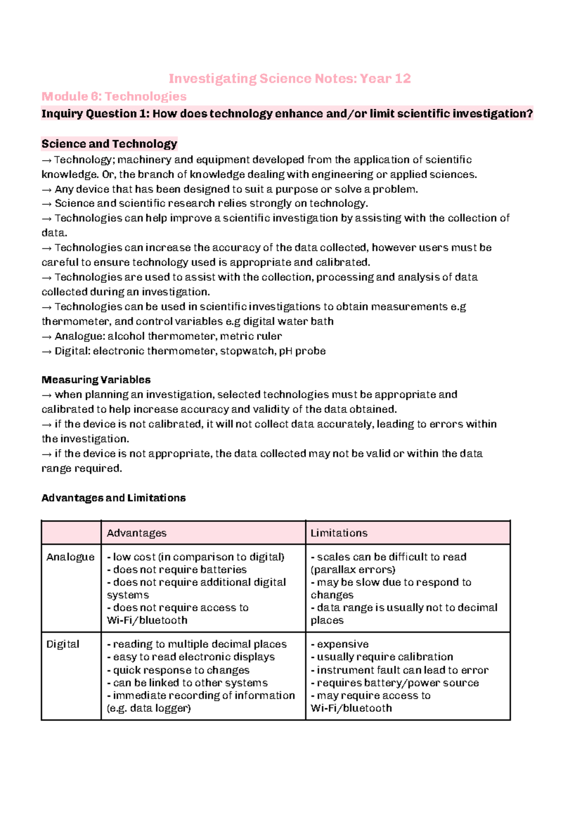 Investigating Science Notes: Year 12 - Module 6: Technologies - Or, the ...