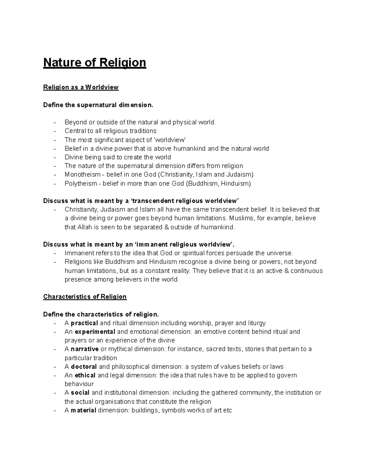 Studocu copy Prelim notes SOR 2 - Nature of Religion Religion as a ...