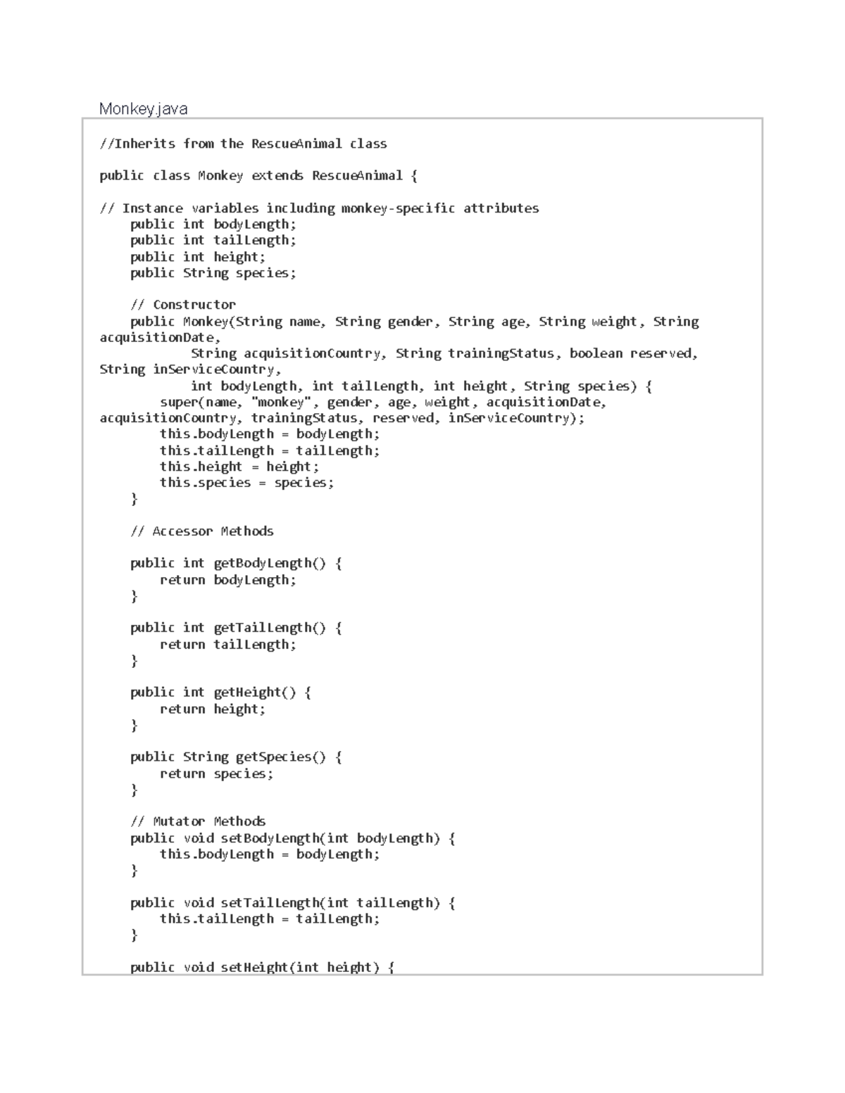 5-4 Monkey - This is the weekly module assignment for CYB-250. - Monkey //Inherits from the ...