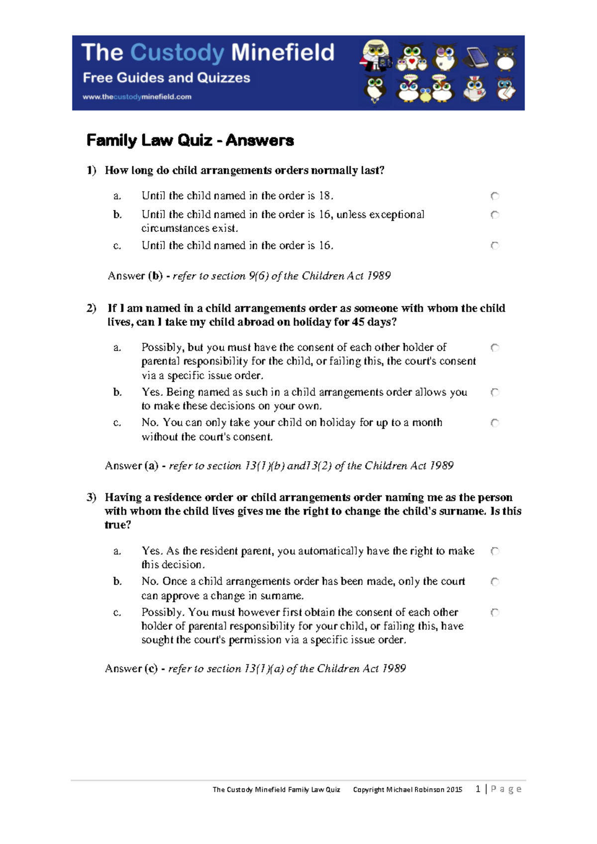 Family Law Quiz Answers - Family Law Quiz - Answers How long do child ...