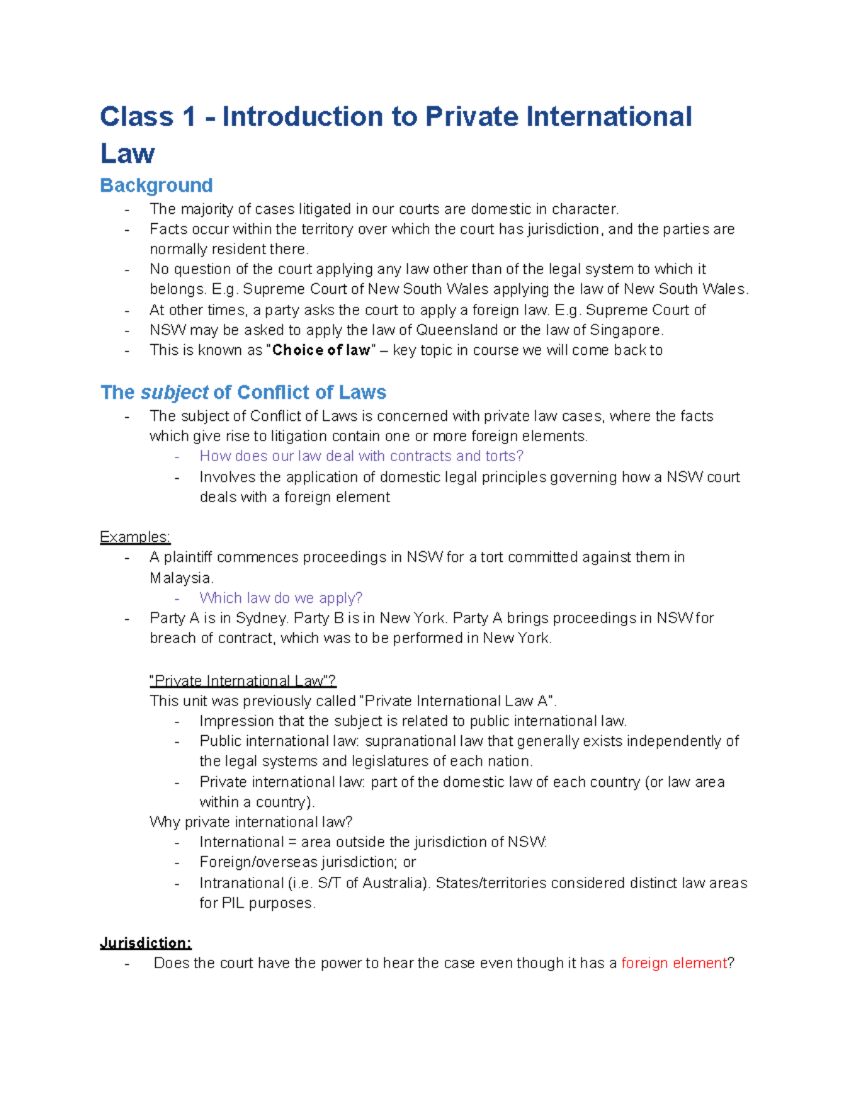 Conflict of Laws Class 1: Introduction to Private International Law ...