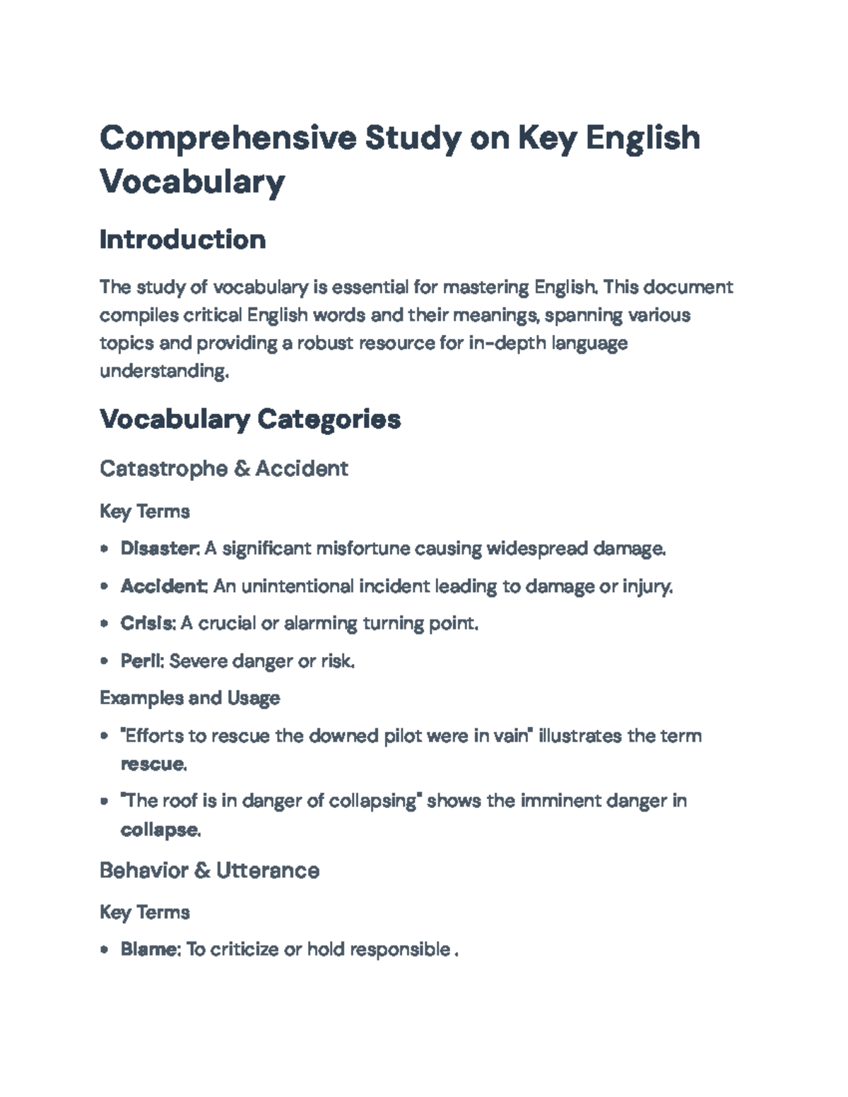Comprehensive Vocabulary Guide for Key English Terms and Usage ...
