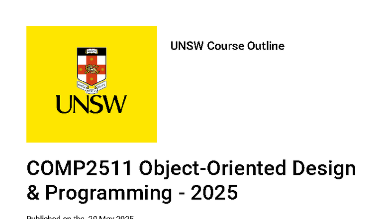 COMP2511 Course Outline: Design Programming 2025 - Term 2 - Studocu