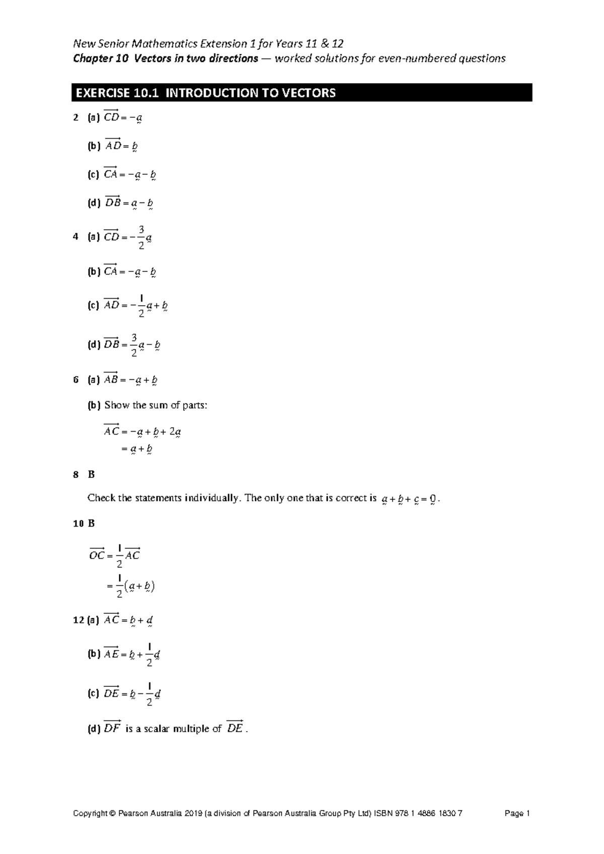 New Senior Mathematics Extension 1 Year 11-12 Chapter 10 Vectors ...