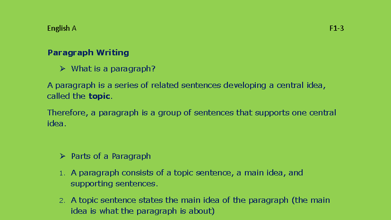 English A Paragraph Writing Guide: Structure & Examples - Studocu