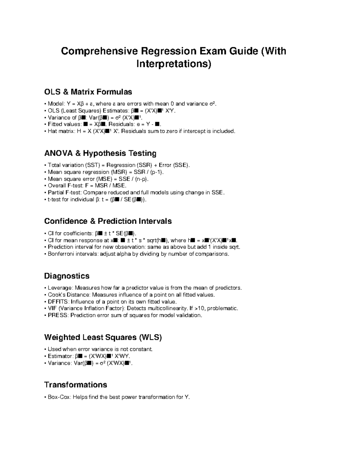 Regression Final Exam Comprehensive Guide with OLS Insights - Studocu
