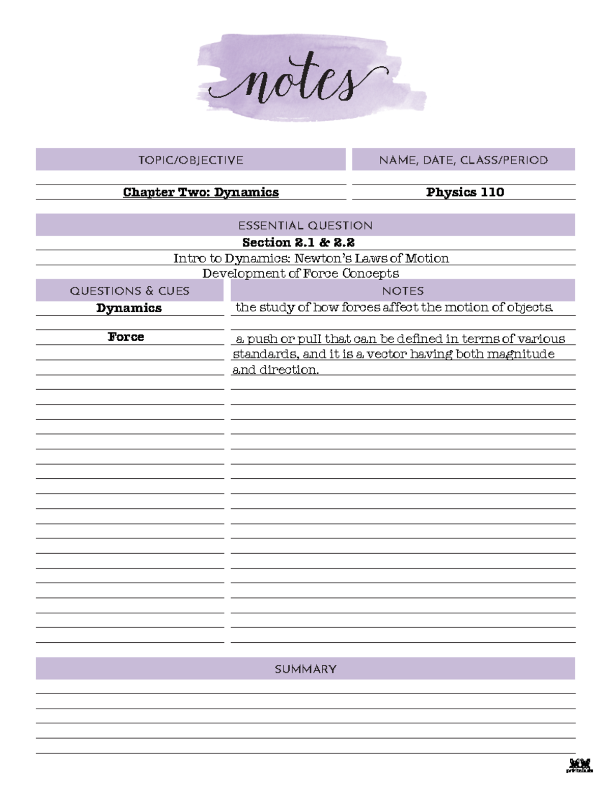 Physics 110 - Chapter 2 Dynamics: Key Concepts & Newton’s Laws - Studocu