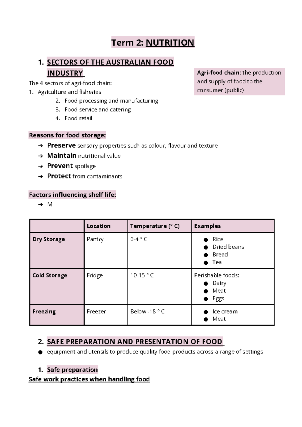 Term 2: NUTRITION 1 - Australian Food Industry & Safe Food Prep - Studocu