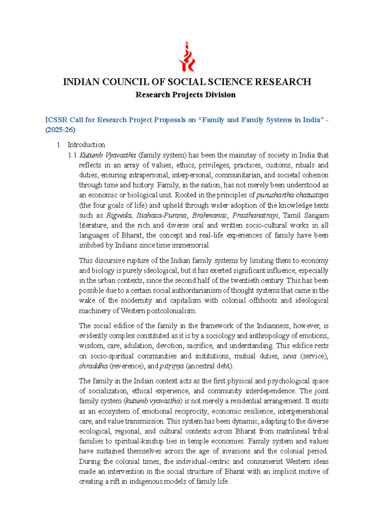 ICSSR Guidelines for Research Proposals on Family Systems in India 2025 ...