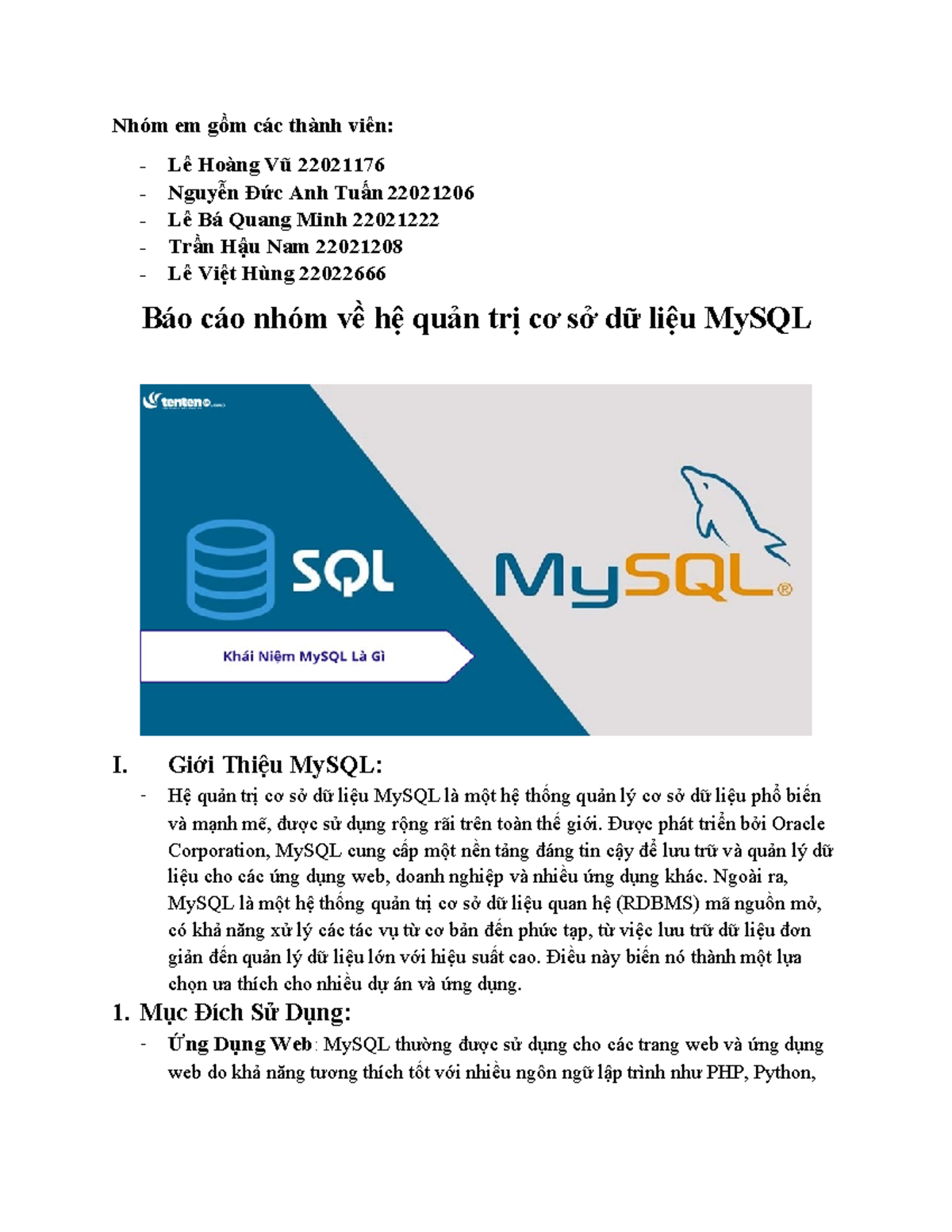 Báo cáo Nhóm về Giới Thiệu MySQL - Hệ Quản Trị CSDL - Studocu