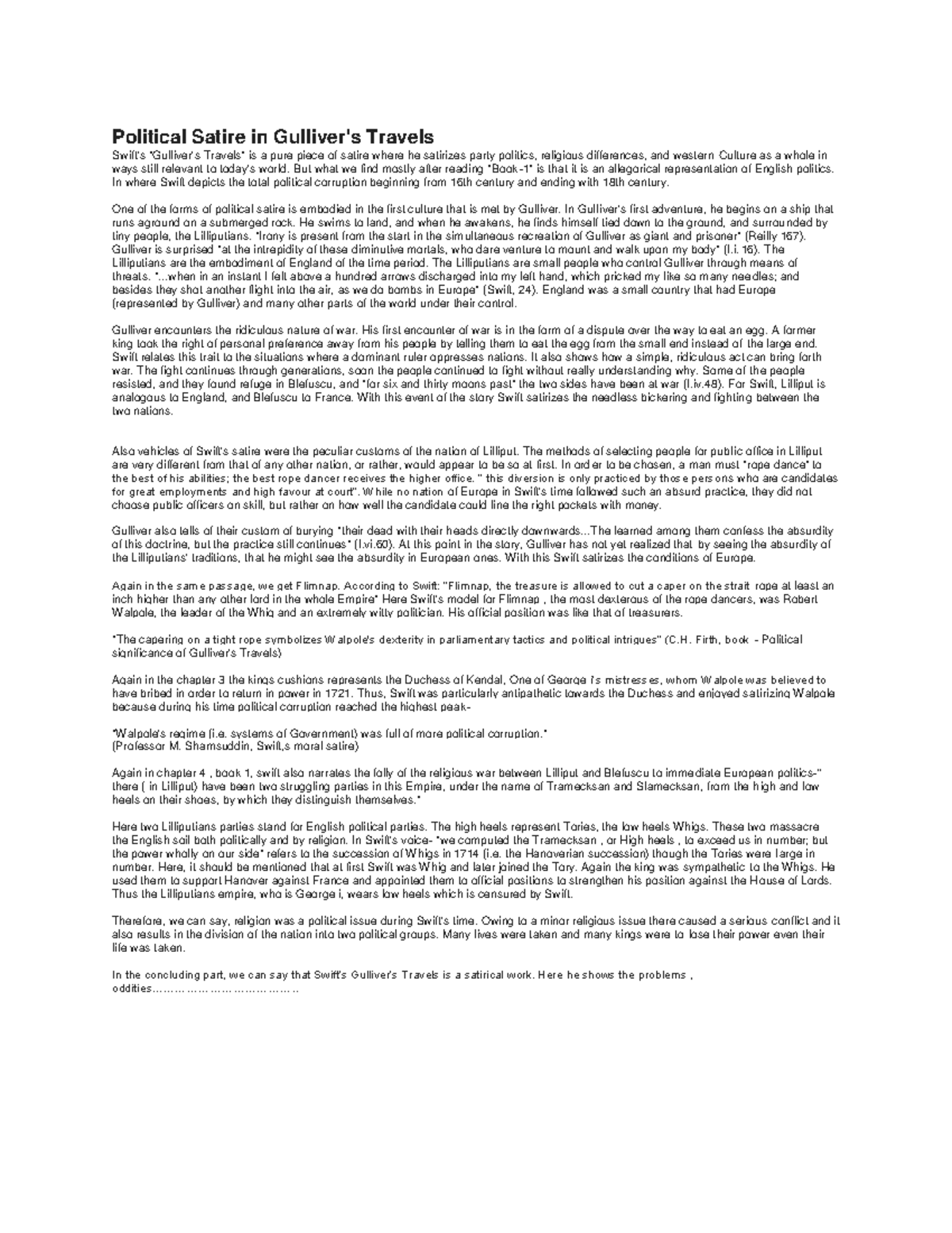 Political Satire Analysis in Gulliver's Travels (ENG 101 Essay Notes ...